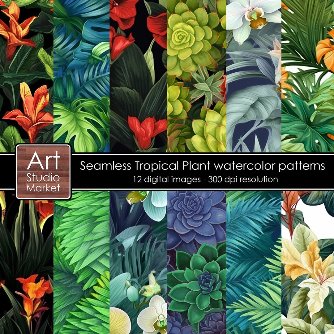 Tropical Plant Digital Paper, Seamless Tropical Patterns for Printable ...