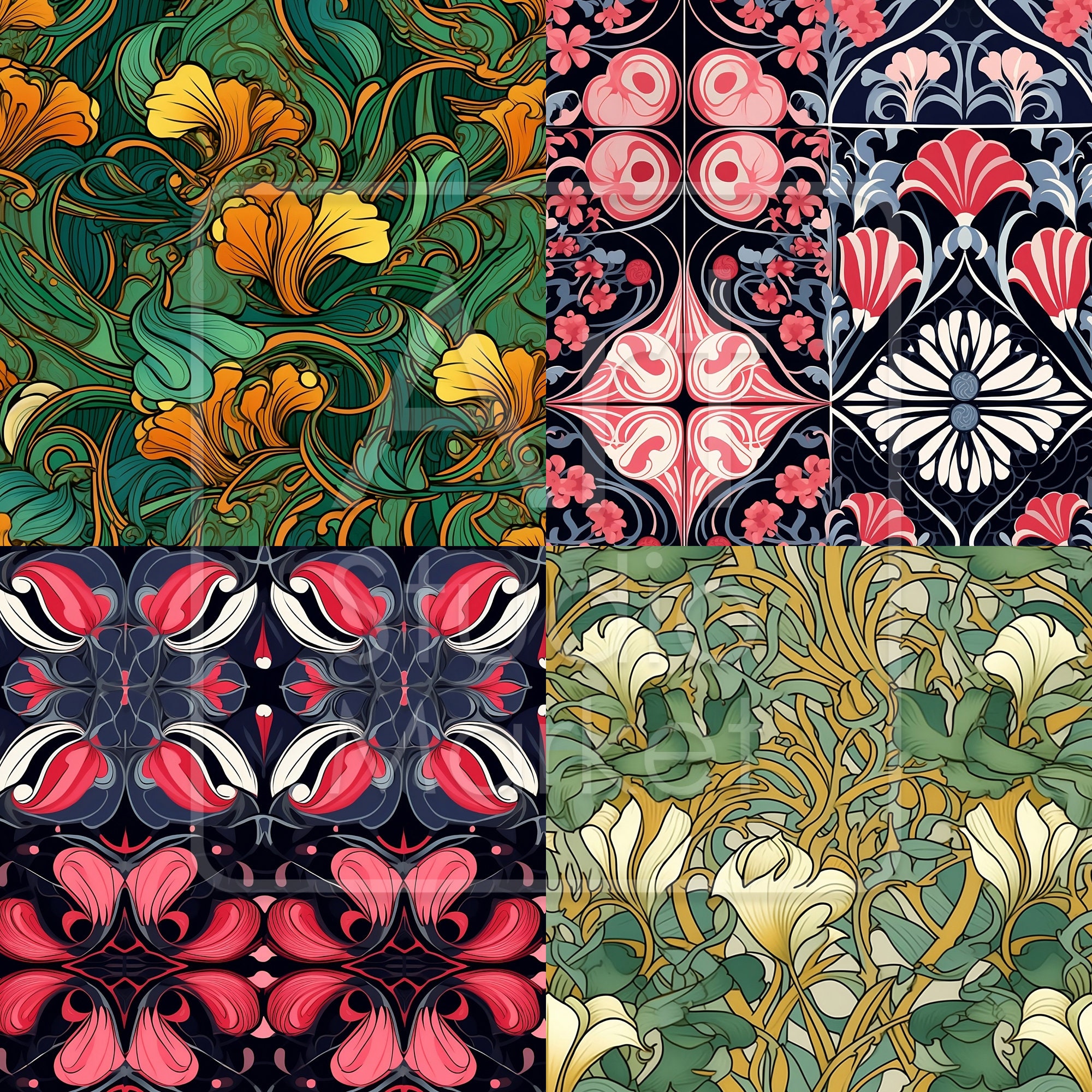 Art Nouveau Digital Paper, Seamless Art Nouveau Patterns for Printable ...