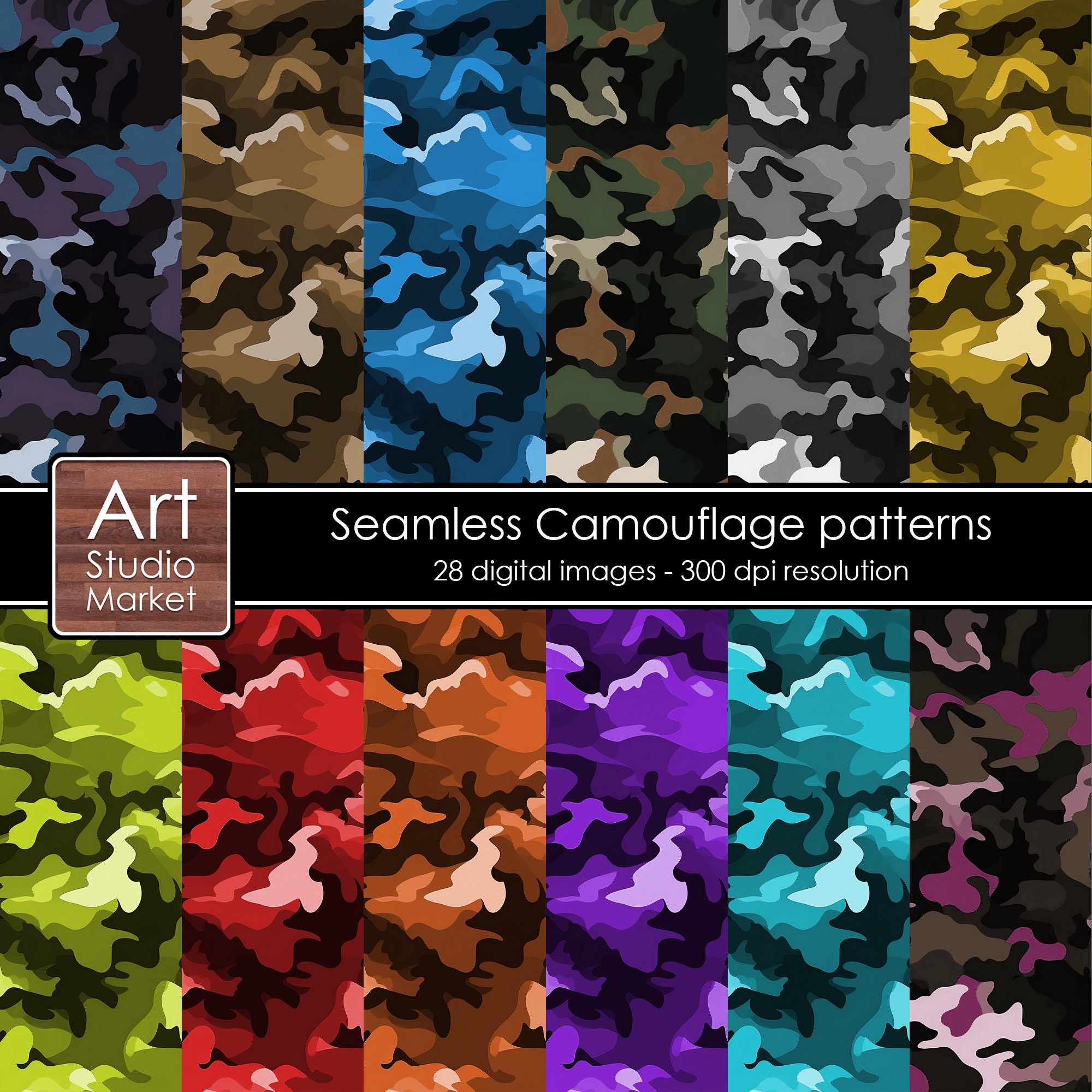 Camouflage Paper, Seamless Camouflage Patterns for Printable Scrapbook ...