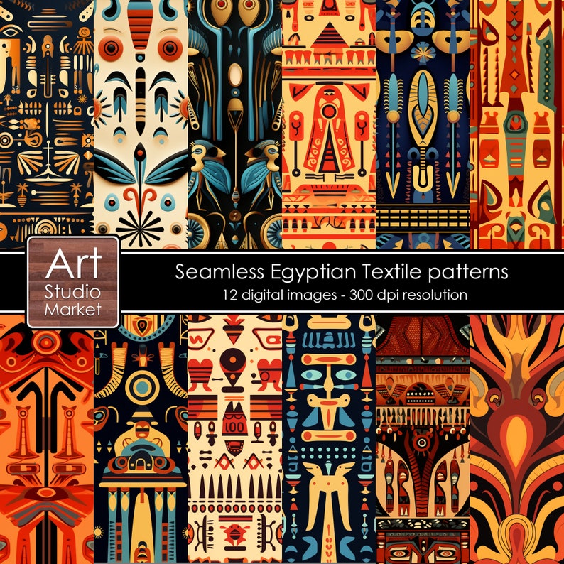 Egyptian Textile Seamless Patterns, Illustrated Patterns for Printable ...