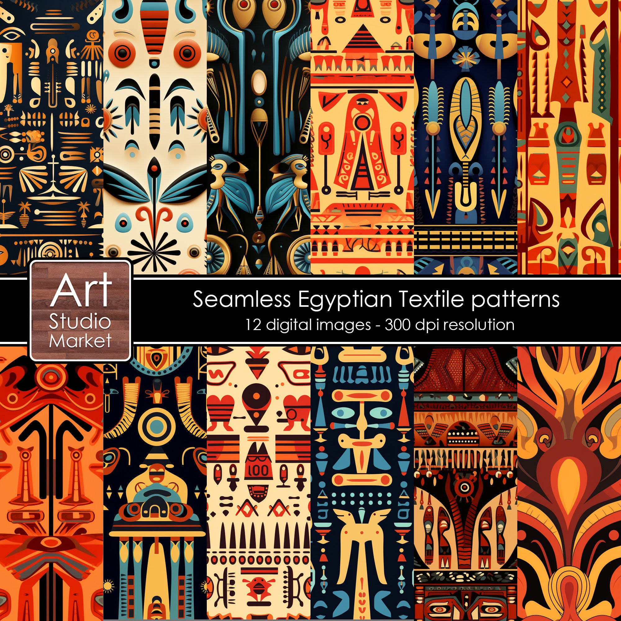 Egyptian Textile Seamless Patterns, Illustrated Patterns for Printable ...