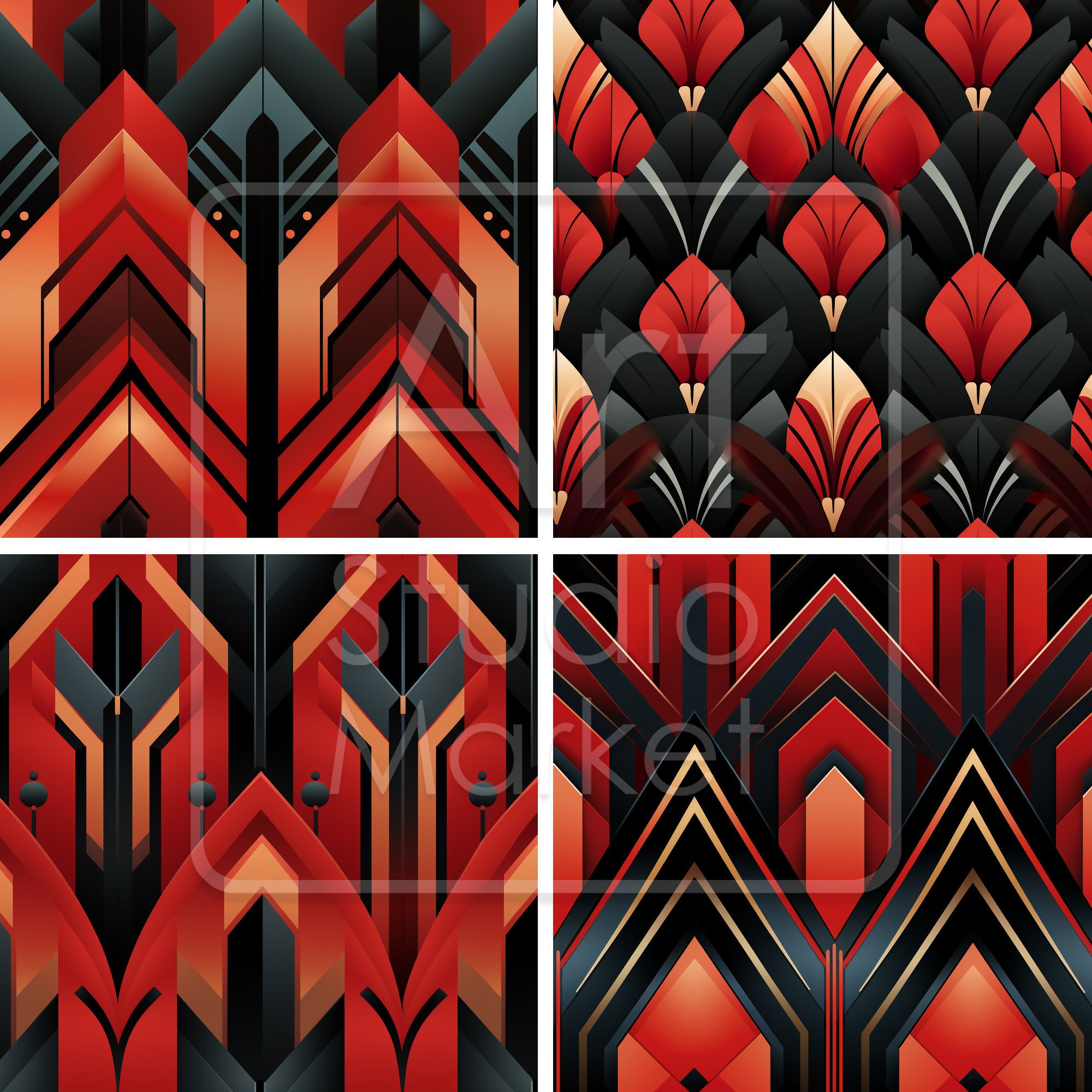 Art Deco Digital Paper, Seamless Art Deco Patterns for Printable ...