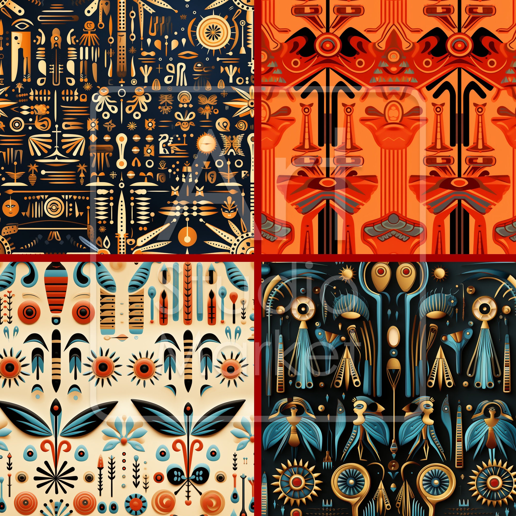 Egyptian Textile Seamless Patterns, Illustrated Patterns for Printable ...
