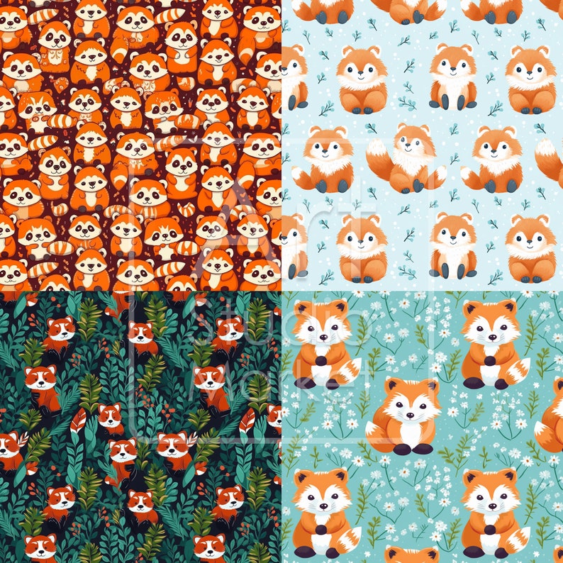 Seamless Red Panda Patterns. Digital Paper, Seamless Patterns for ...