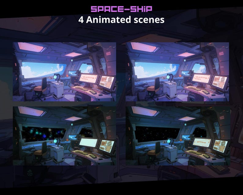 Animated Space-ship Stream Overlay Pack: Futuristic Anime OBS Package ...
