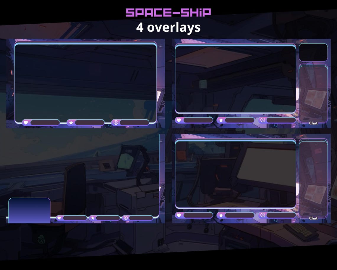 Animated Space-ship Stream Overlay Pack: Futuristic Anime OBS Package ...