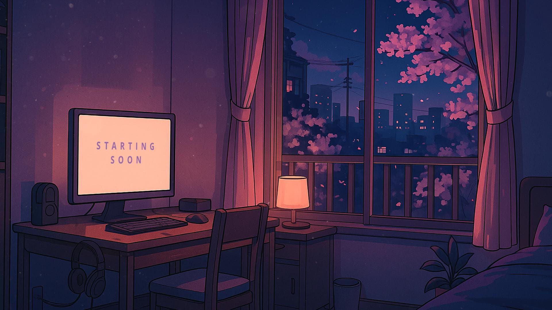 Animated Cozy Night Room Twitch Screen: Anime Neon City View (MP4/PNG ...