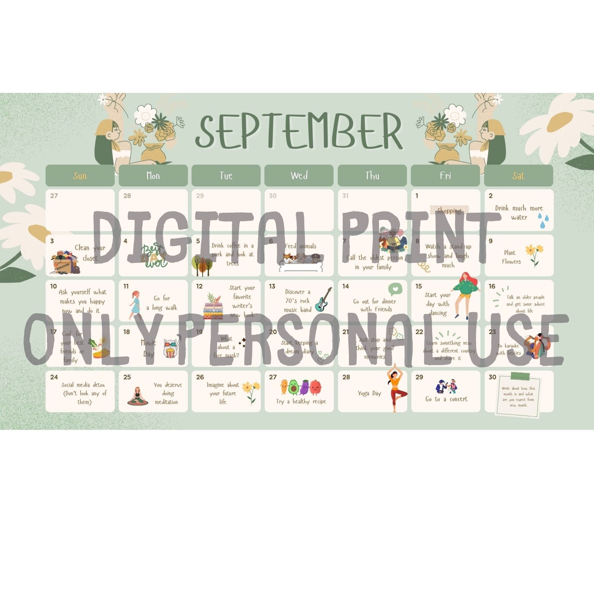 Printable September Motivation Calendar Give Some Time for - Etsy