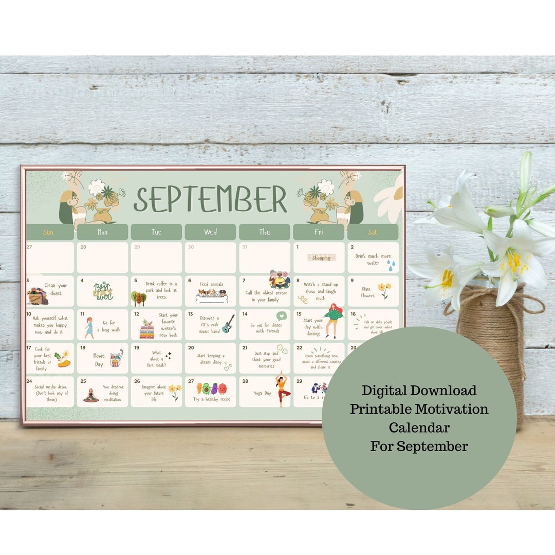 Printable September Motivation Calendar Give Some Time for - Etsy