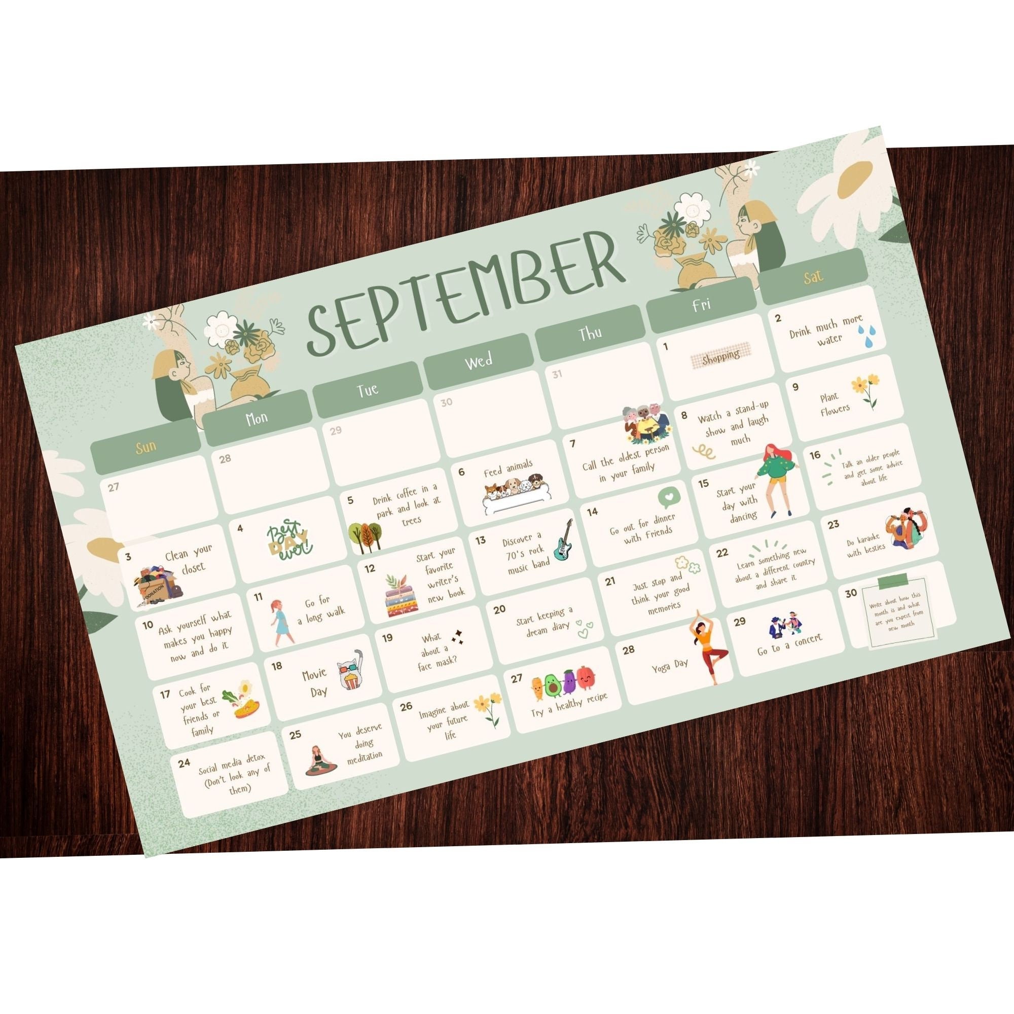 Printable September Motivation Calendar Give Some Time for - Etsy