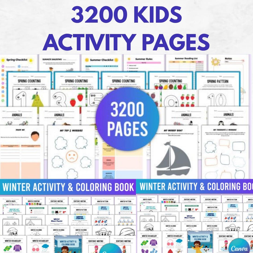 Kids Activity Book Bundle: 3200+ Printable Worksheets (canva Template ...