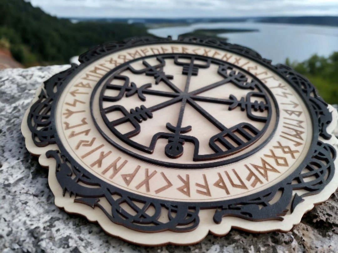 Viking Compass With Rune Wall Decor | Vegvisir in Runic Circle | Laser ...