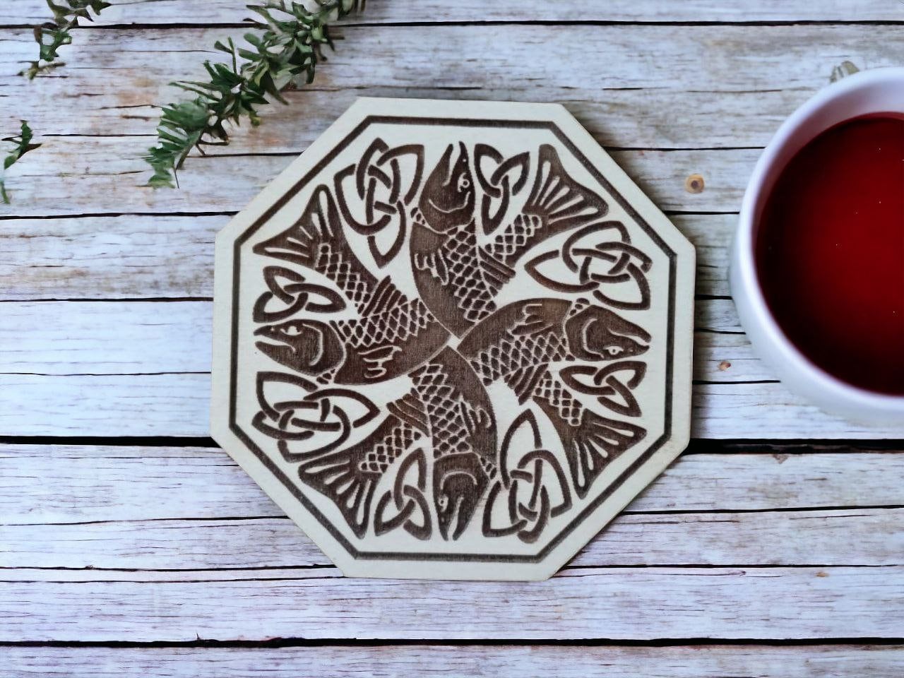 Celtic Fish Octagon Coaster, Viking SVG Laser-cut File for Home Décor ...