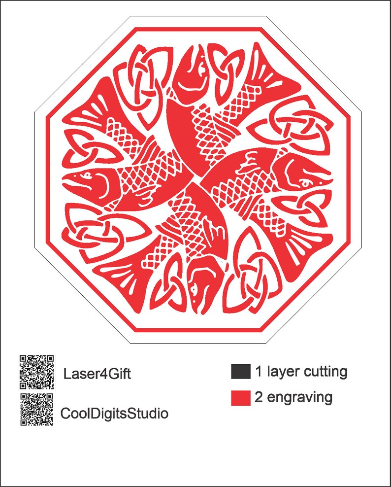 Celtic Fish Octagon Coaster, Viking SVG Laser-cut File for Home Décor ...