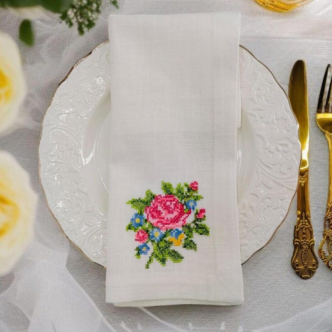 Romantic Rose Cross Stitch Machine Embroidery Design - Rose, Forget-me ...