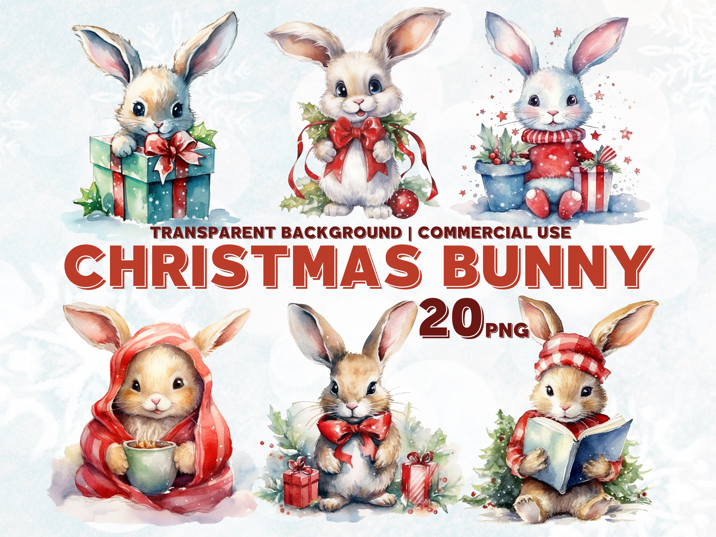 Christmas Bunny Clipart Watercolor Bundle PNG Santa Hat - Etsy