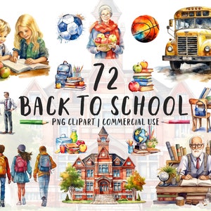 72 PNG Watercolor School Clipart, Back to School Educational, Teacher ...