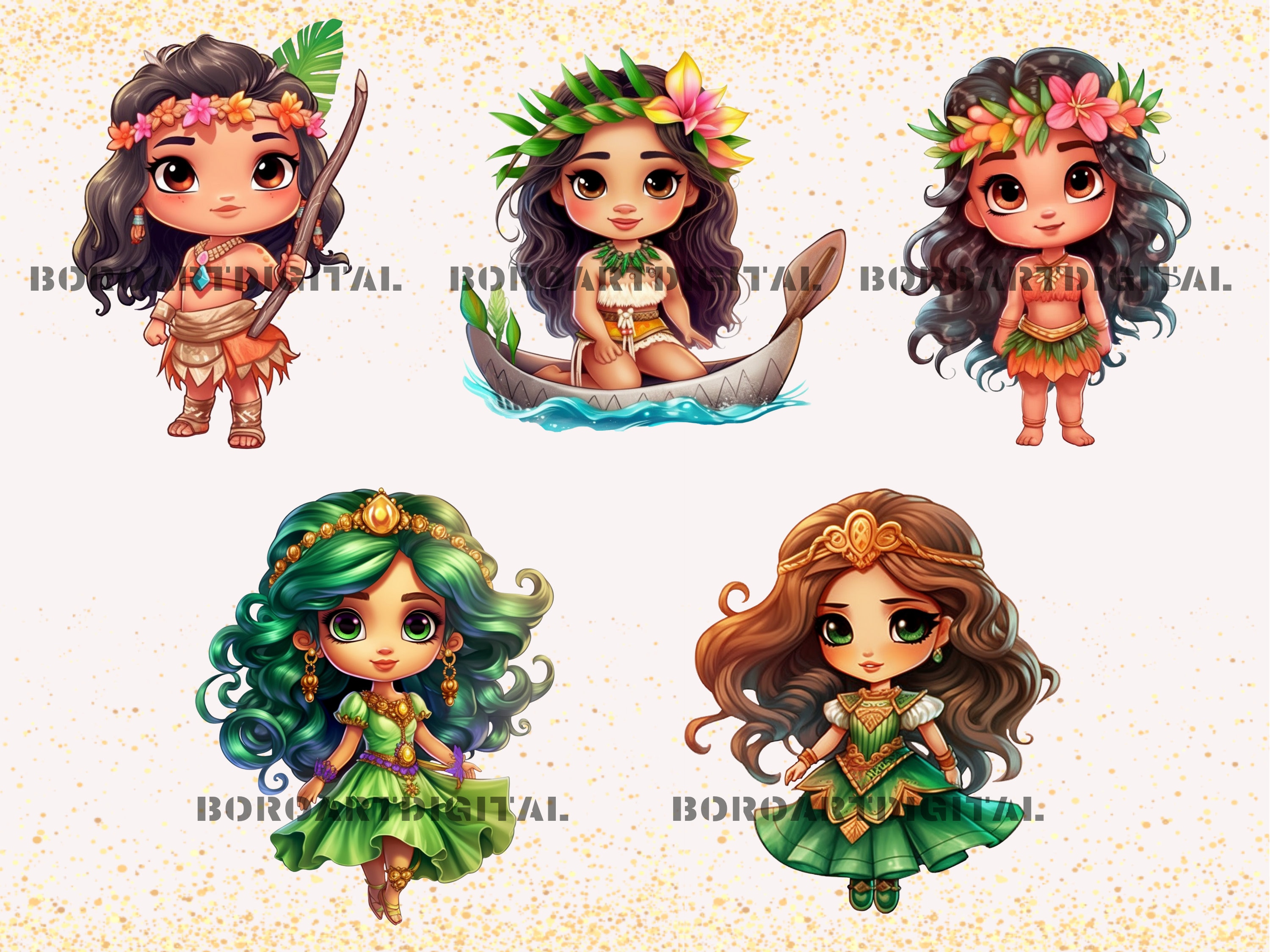 Little Cute Princess Bundle Clipart PNG, Princess Clipart, Nursery ...