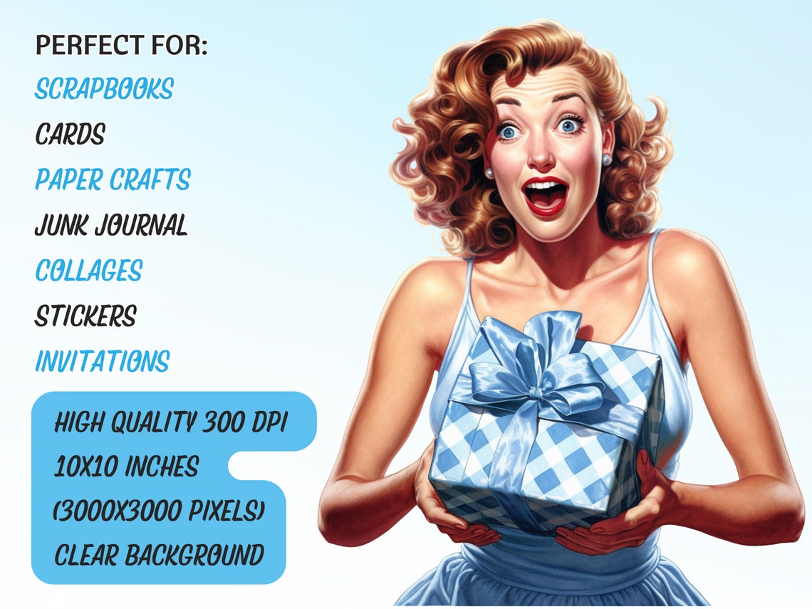 53 PNG Blue Vintage Retro Pin up Girls, 50's Housewifes, Polka Dot ...