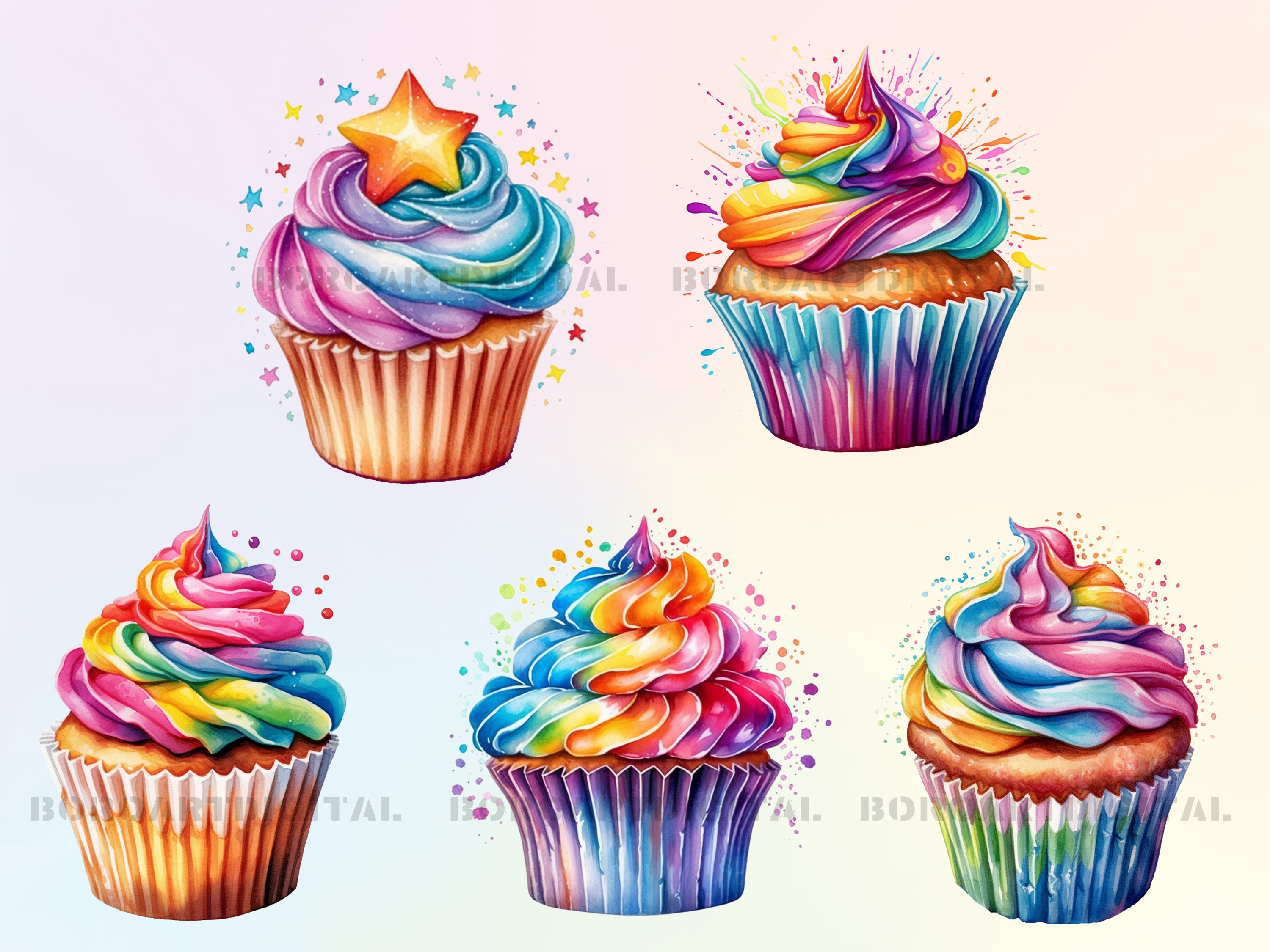 Rainbow Cupcakes Bundle Clipart PNG Candy Sweet Treats Birthday Party ...
