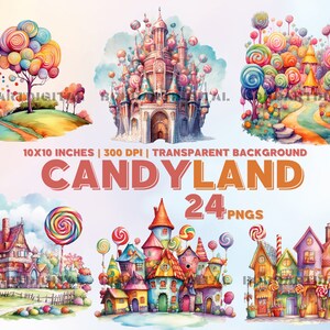 Candyland Watercolor Clipart Bundle PNG Transparent Background Candy ...