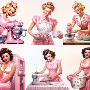 46 PNG Pink Vintage Retro Pin up Girls, 50's Housewifes, Polka Dot ...