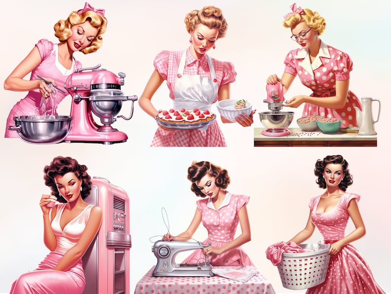 46 PNG Pink Vintage Retro Pin up Girls, 50's Housewifes, Polka Dot ...