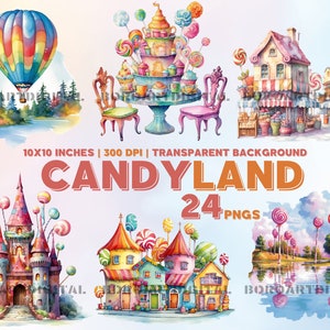 Candyland Watercolor Clipart Bundle PNG Transparent Background Candy ...