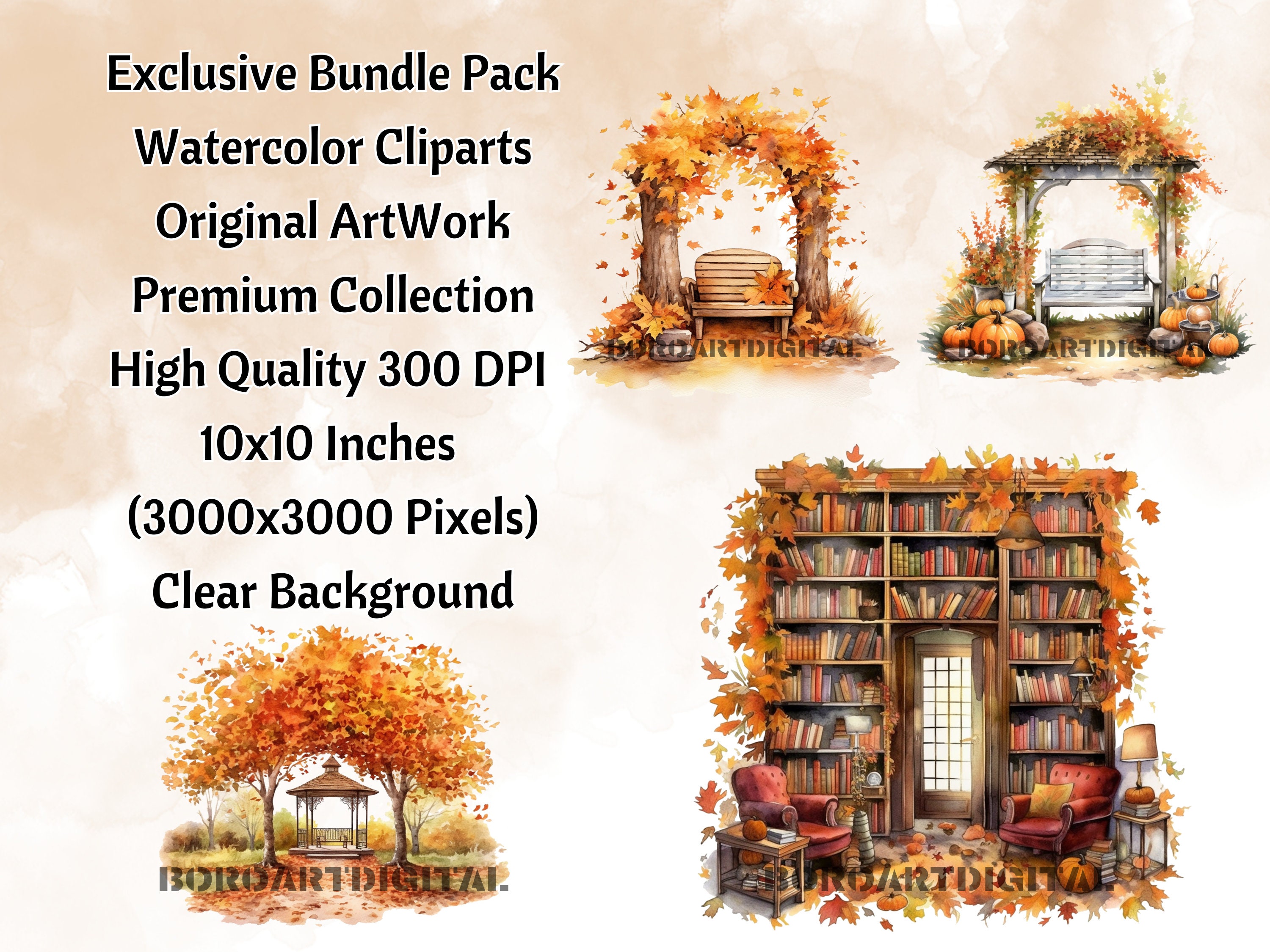 35 PNG Watercolor Cozy Fall Scenes Bundle Clipart, Autumn Fall ...