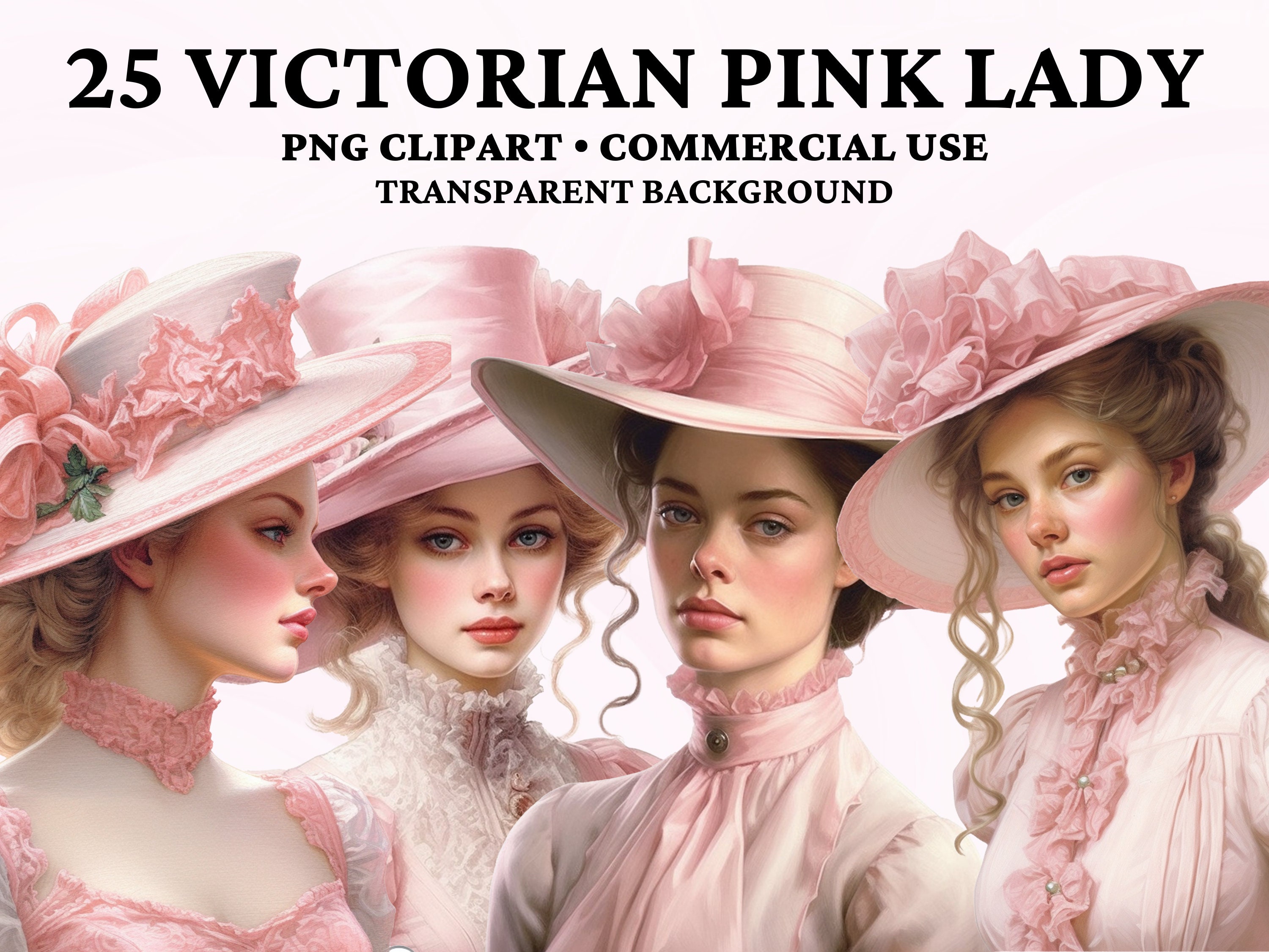 25 PNG Victorian Vintage Pink Lady Watercolor Clipart , Vintage Lady ...