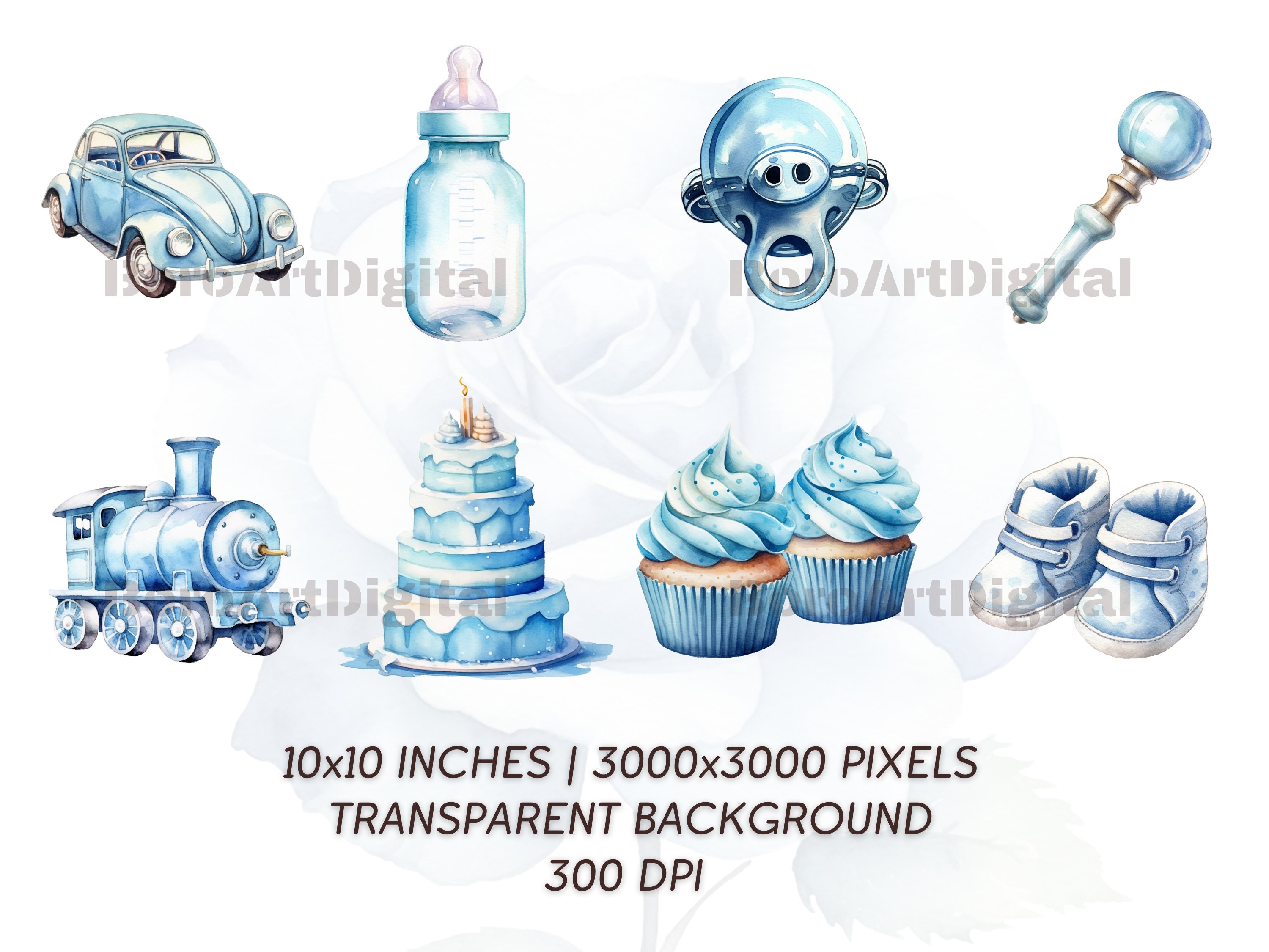 Baby Shower Boy Watercolor Clipart Bundle PNG Welcome Baby Baby Shower ...