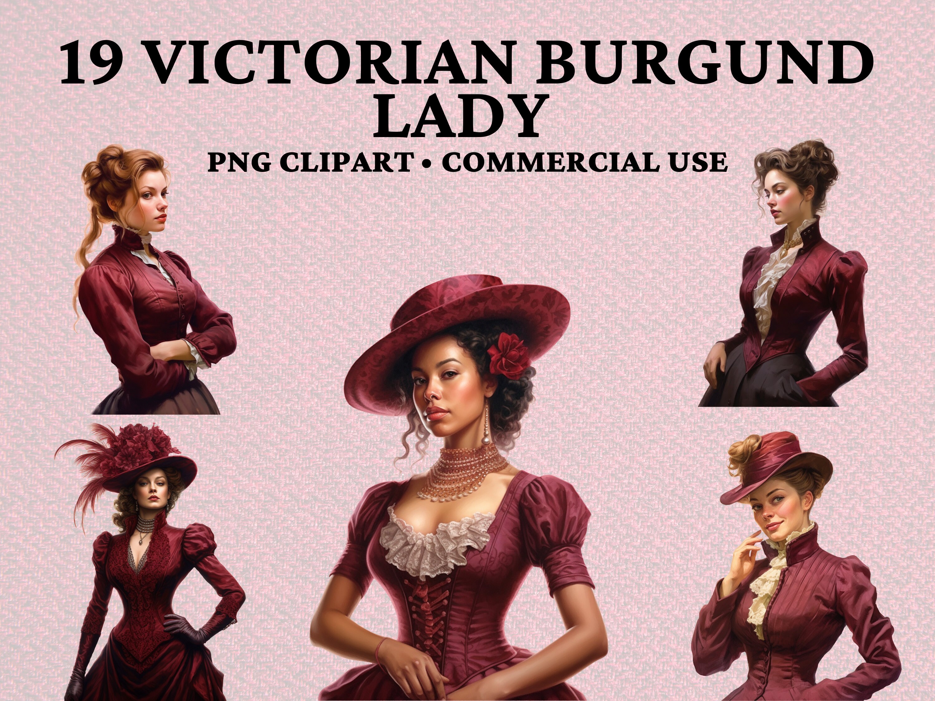 19 PNG Victorian Vintage Burgund Lady Watercolor Clipart, Vintage Lady ...