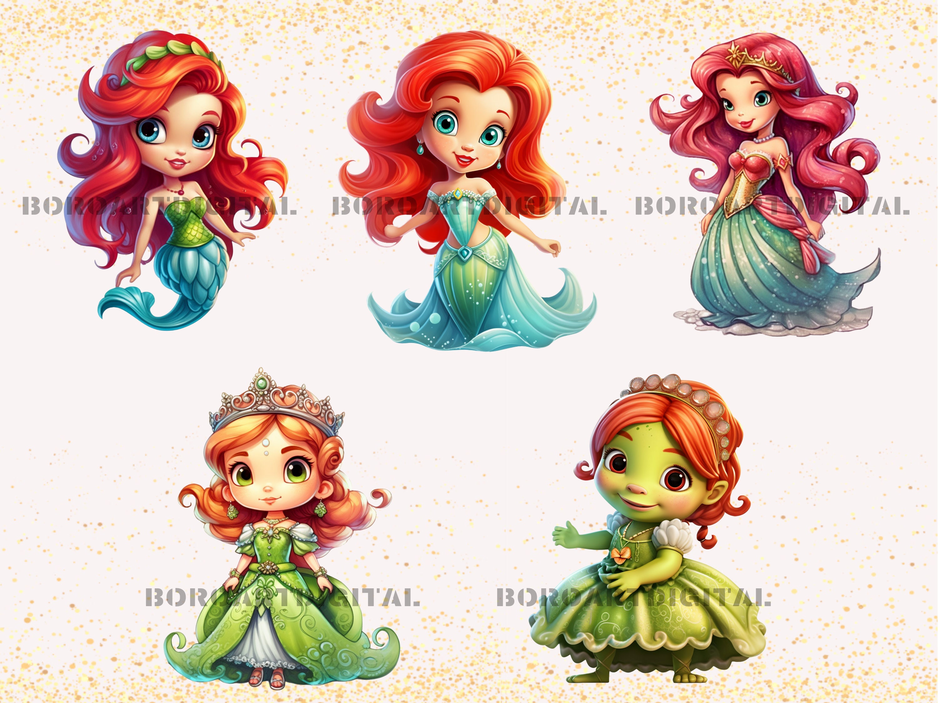 Little Cute Princess Bundle Clipart PNG, Princess Clipart, Nursery ...