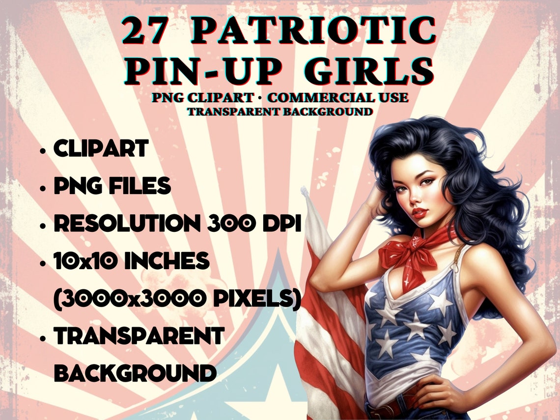 27 PNG American Patriotic Pin up Girl, 4th of July, Watercolor Clipart ...
