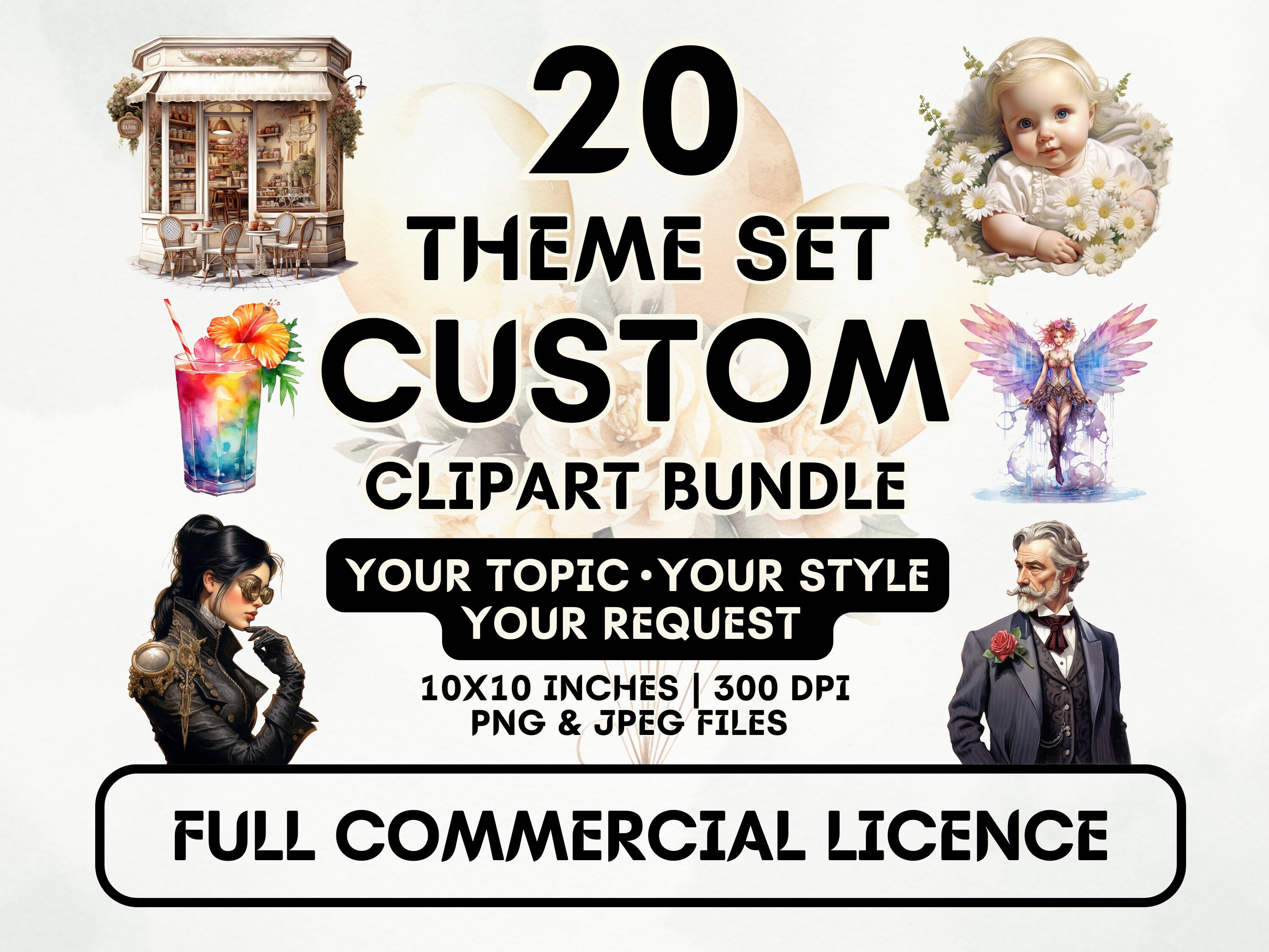 20 Custom Clipart Bundle Set PNG Transparent Background 300 DPI High ...