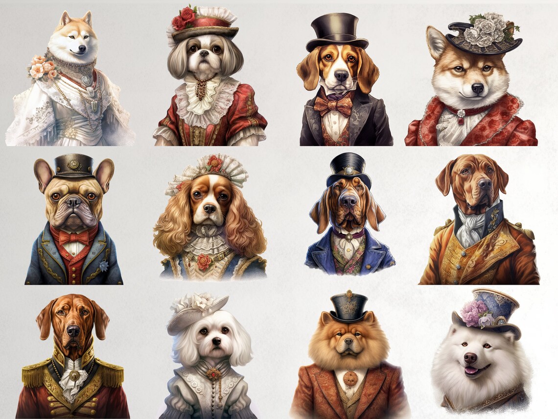 82 PNG Victorian Dogs Clipart Bundle, Victorian Animals, Scrapbooking ...