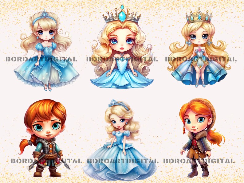 Little Cute Princess Bundle Clipart PNG, Princess Clipart, Nursery ...