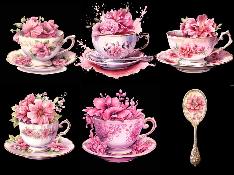 24 PNG Pink Victorian Tea Cup Teapot Clipart Watercolor, Victorian ...