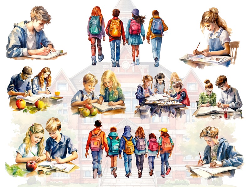 72 PNG Watercolor School Clipart, Back to School Educational, Teacher ...