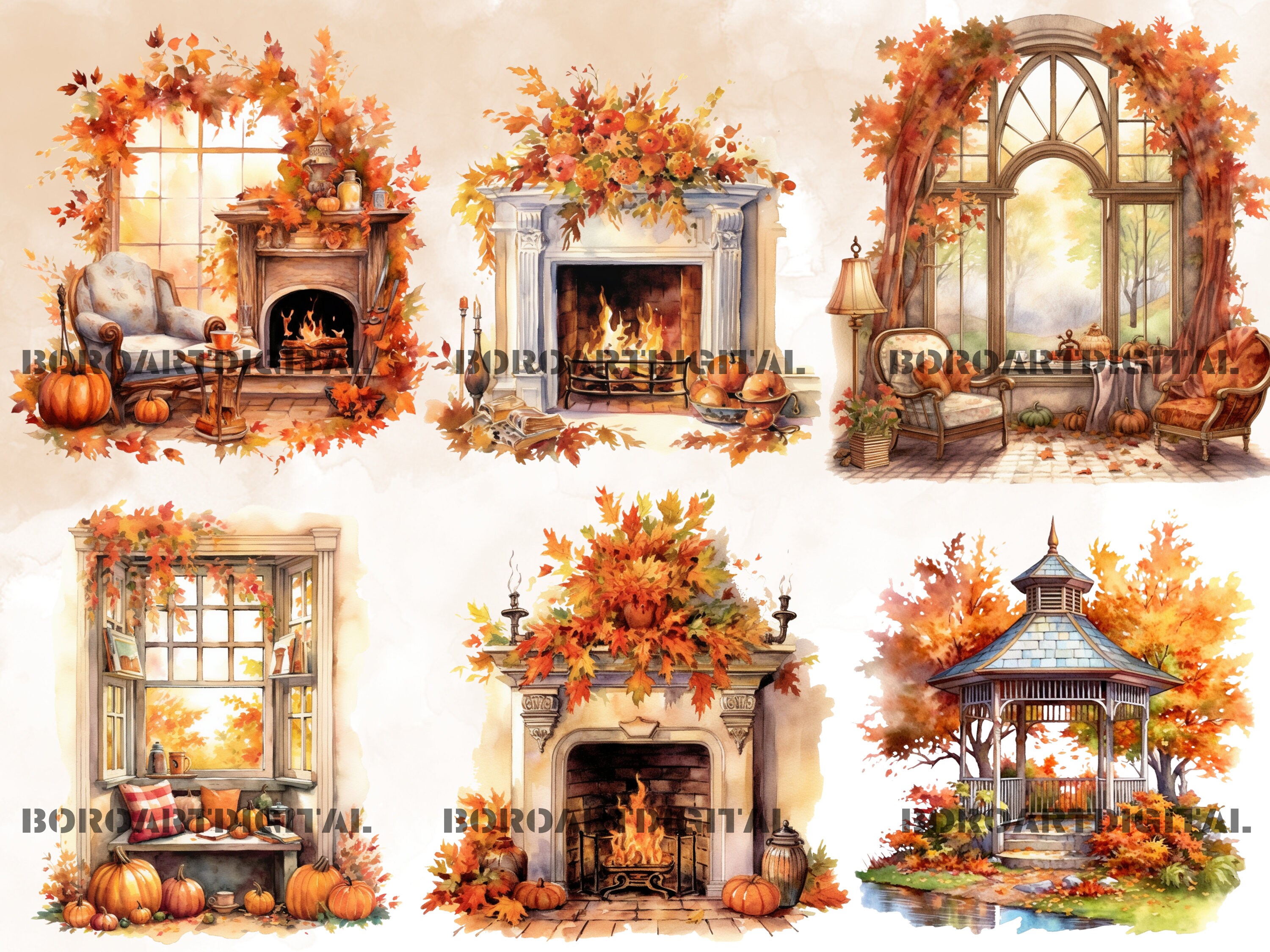 35 PNG Watercolor Cozy Fall Scenes Bundle Clipart, Autumn Fall ...