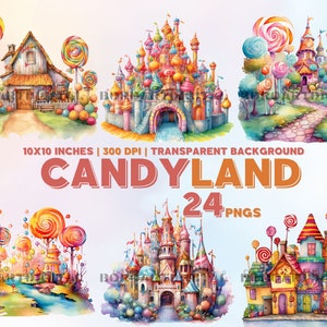Candyland Watercolor Clipart Bundle PNG Transparent Background Candy ...