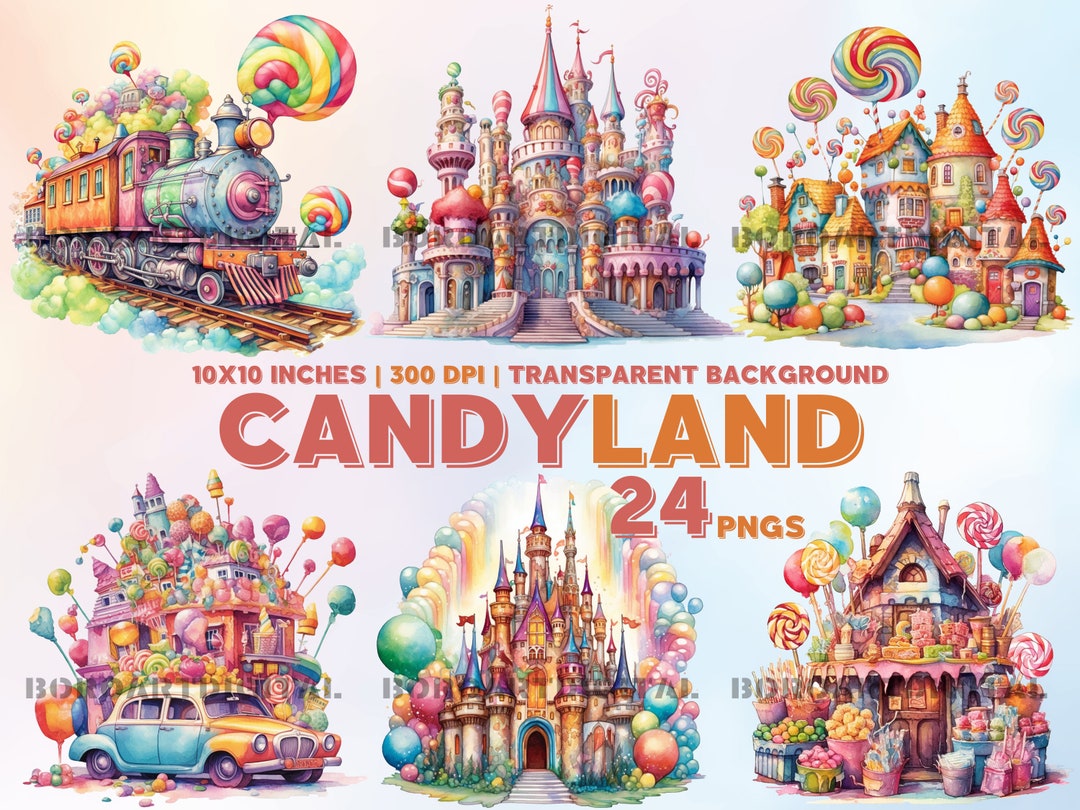 Candyland Watercolor Clipart Bundle PNG Transparent Background Candy ...