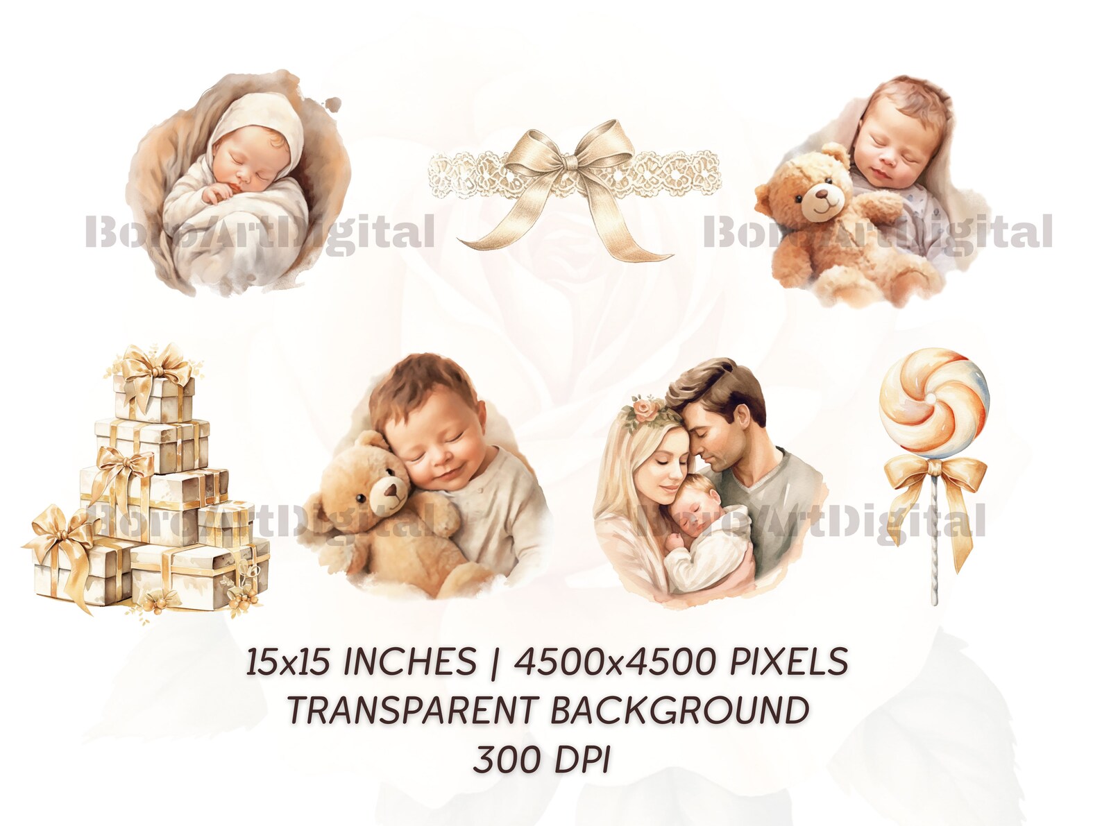 Baby Shower Watercolor Clipart Bundle PNG Welcome Baby Baby Shower ...