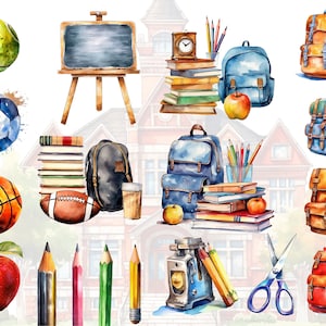 72 PNG Watercolor School Clipart, Back to School Educational, Teacher ...