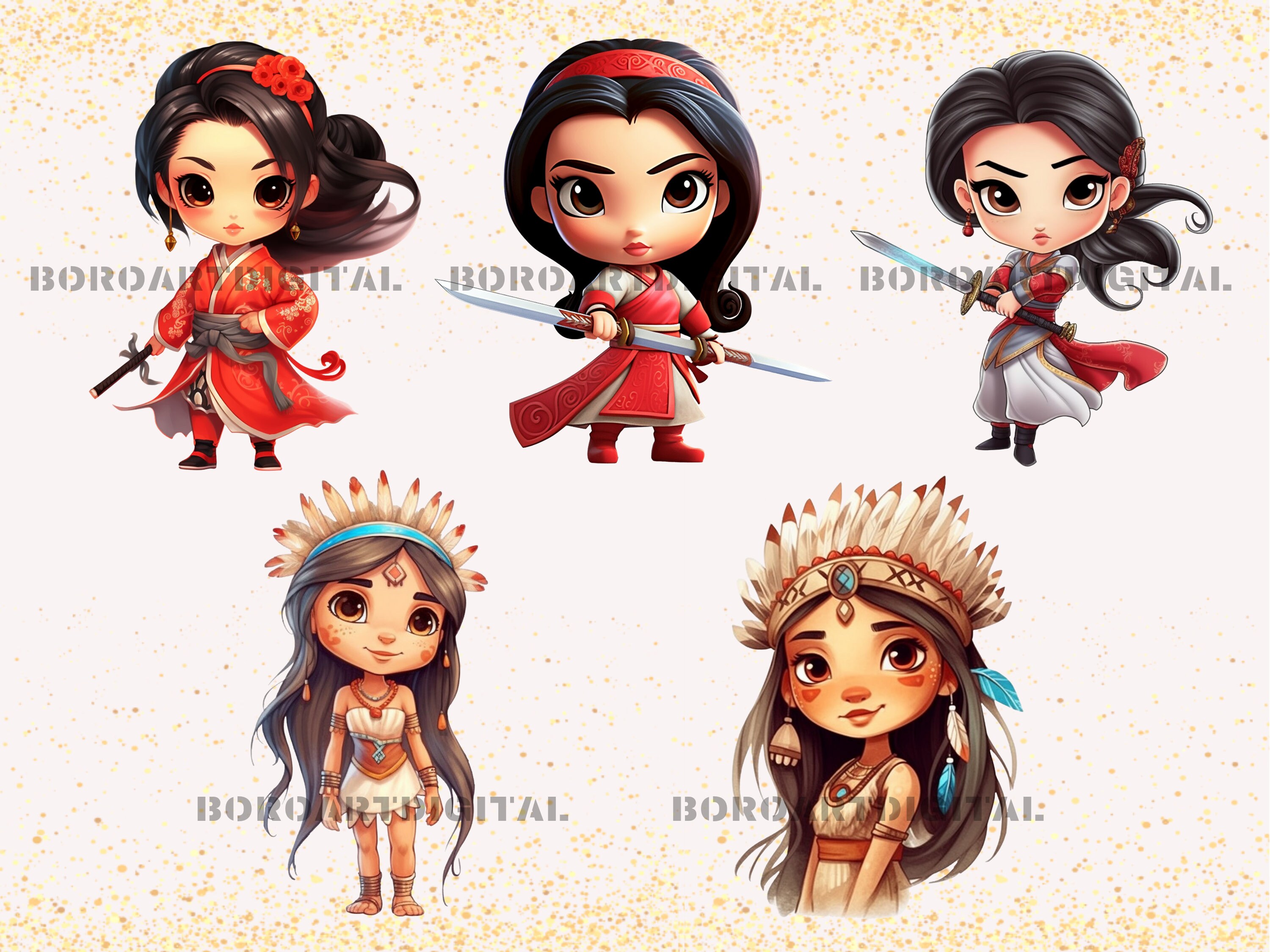 Little Cute Princess Bundle Clipart PNG, Princess Clipart, Nursery ...