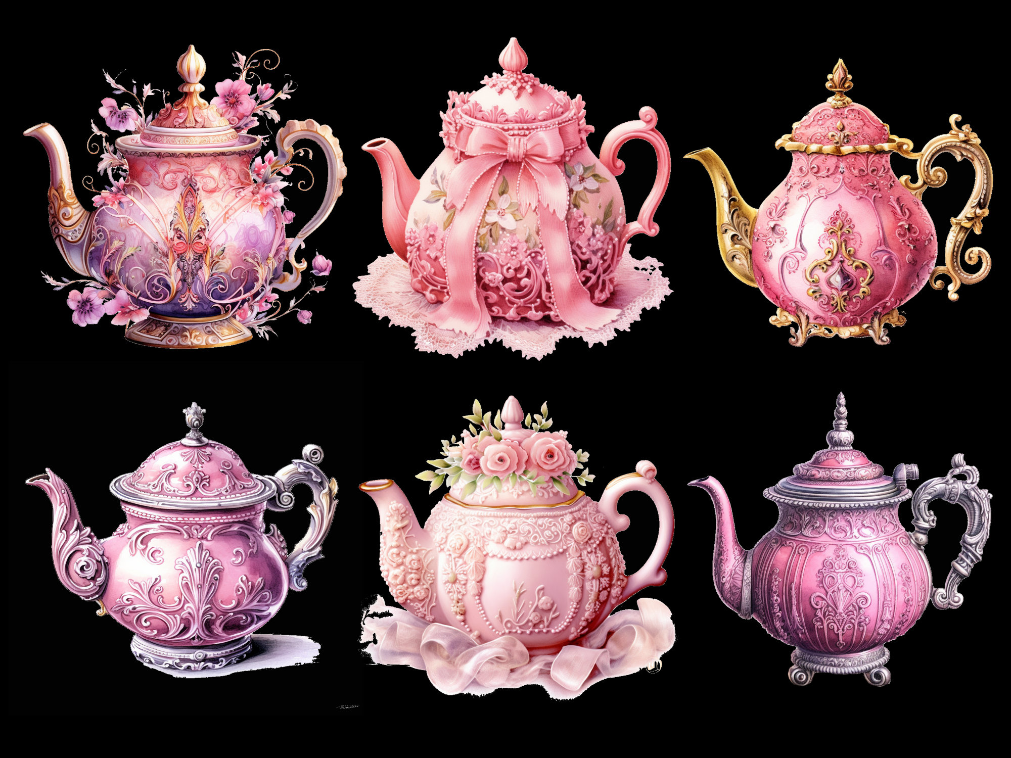 24 PNG Pink Victorian Tea Cup Teapot Clipart Watercolor, Victorian ...