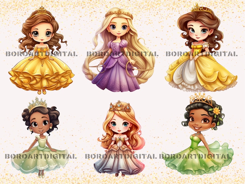 Little Cute Princess Bundle Clipart PNG, Princess Clipart, Nursery ...