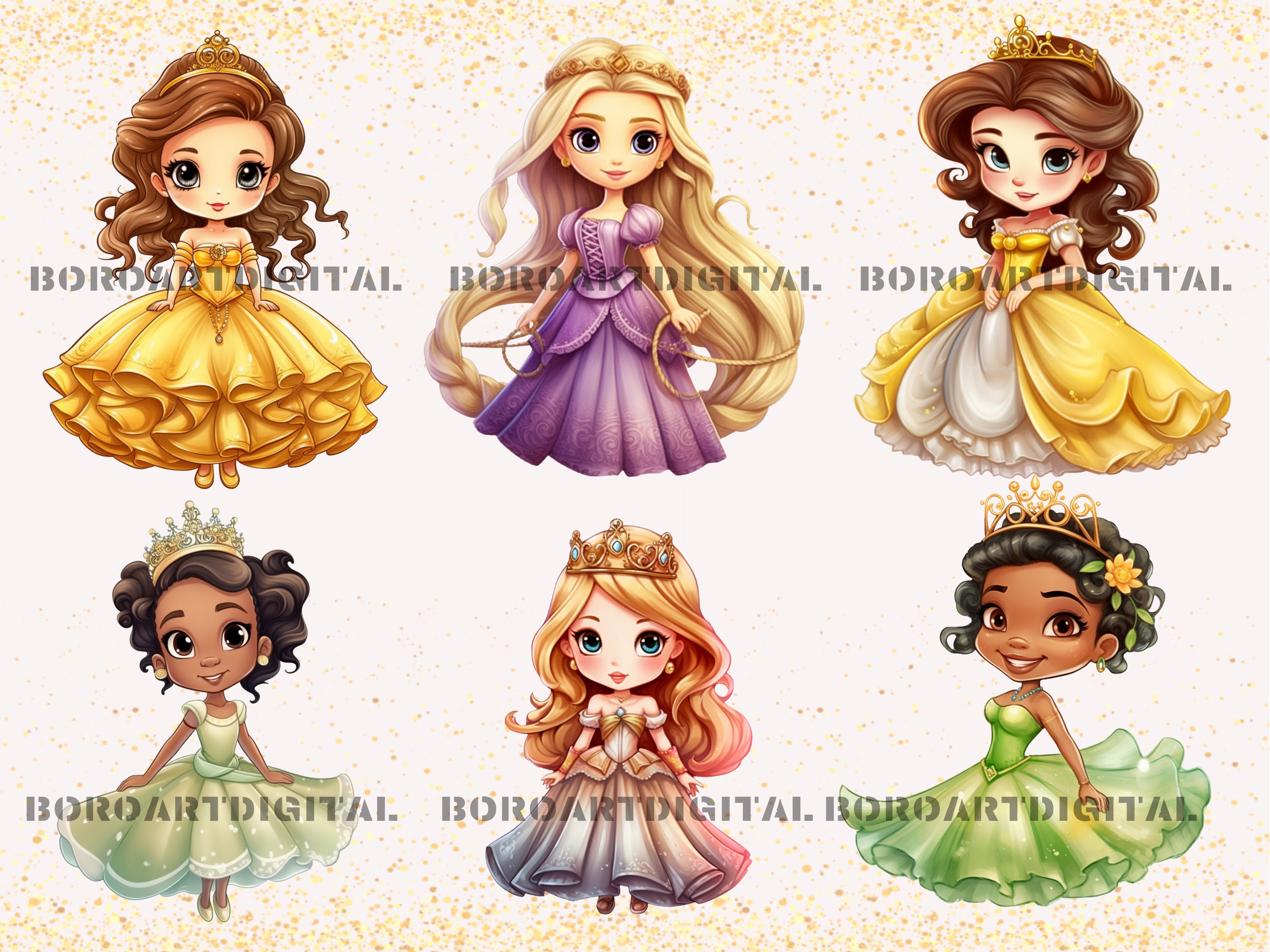 Little Cute Princess Bundle Clipart PNG, Princess Clipart, Nursery ...