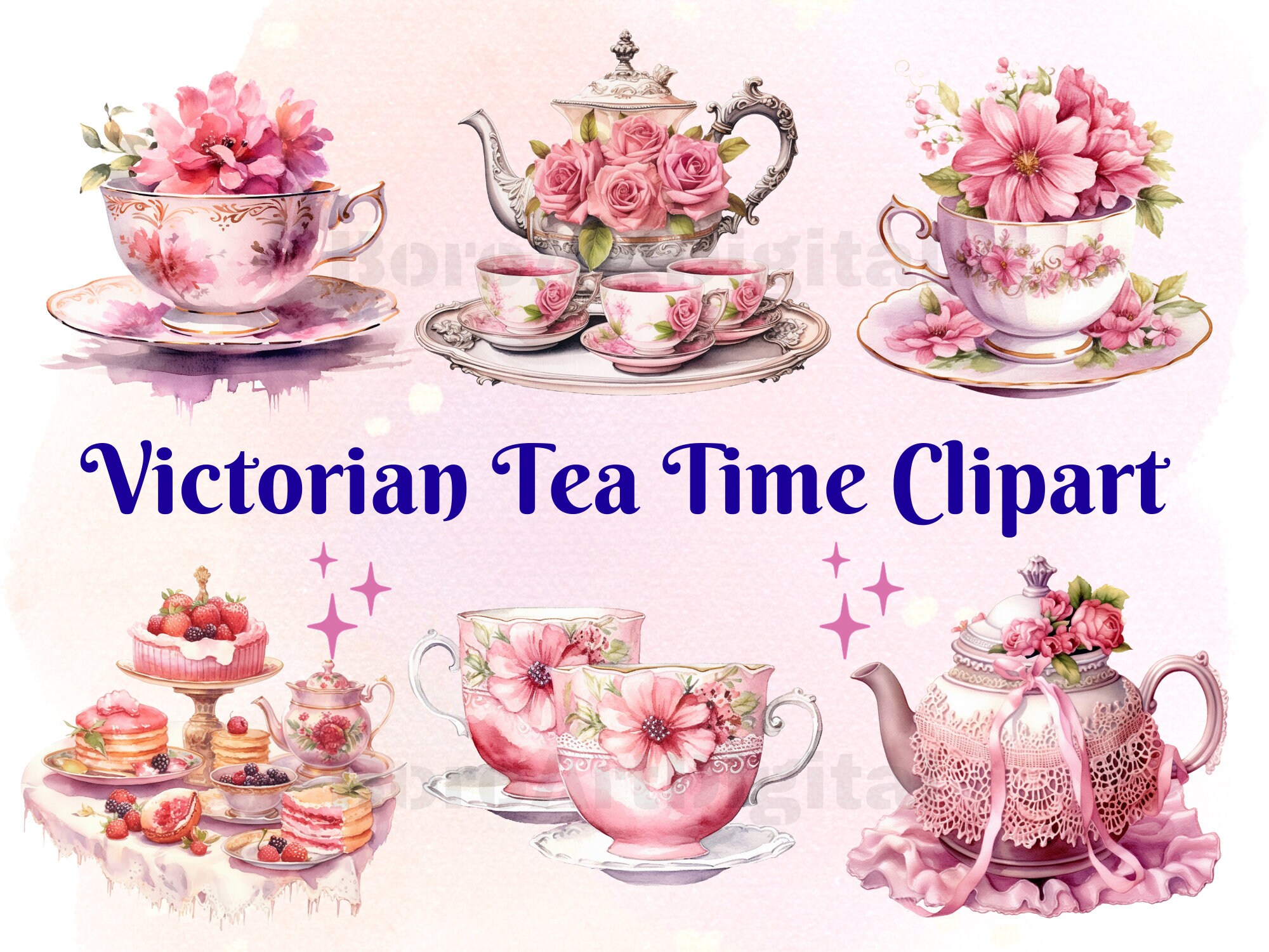 24 PNG Pink Victorian Tea Cup Teapot Clipart Watercolor, Victorian ...