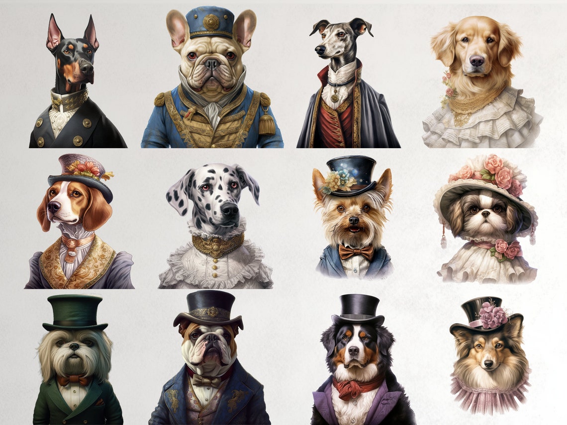 82 PNG Victorian Dogs Clipart Bundle, Victorian Animals, Scrapbooking ...